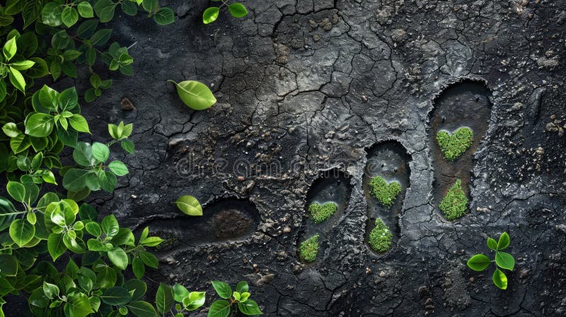 Green Footprints on the Ground, Representing Footsteps Towards a Lower Carbon Future and a ...