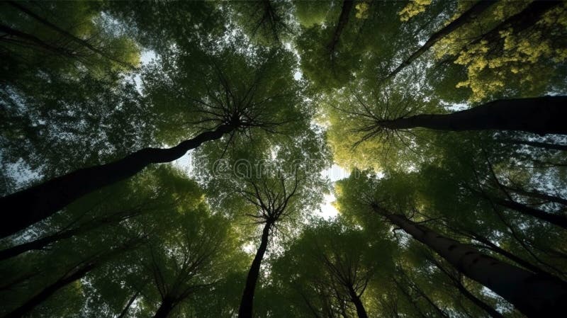 Green Forest of Beech Trees Looking Up Low Angle Shot. AI Generative ...