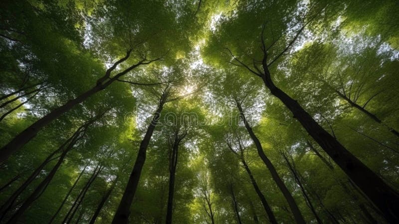 Green Forest of Beech Trees Looking Up Low Angle Shot. AI Generative ...