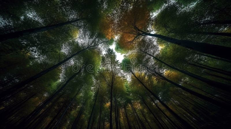 Green Forest of Beech Trees Looking Up Low Angle Shot. AI Generative ...