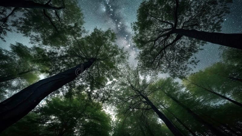 Green Forest of Beech Trees Looking Up Low Angle Shot. AI Generative ...