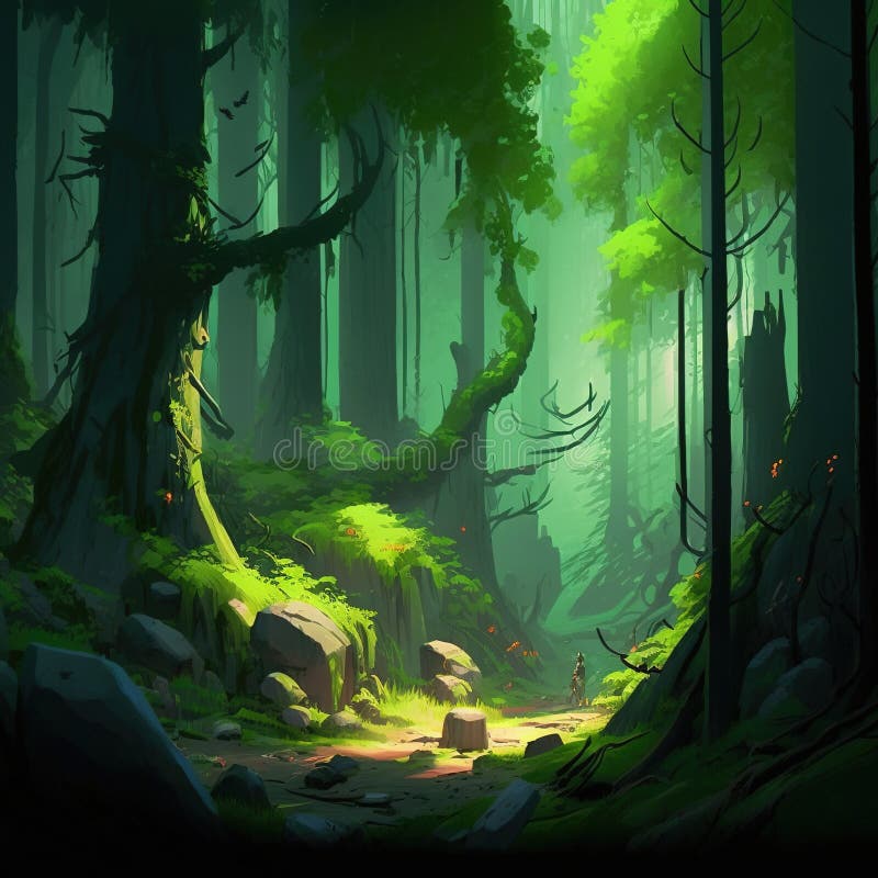 Green Forest in a Catoon Style Illustration Design Art Stock ...