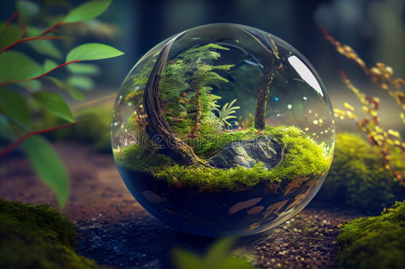 Green Forest in Glass Sphere Stock Illustration - Illustration of ...