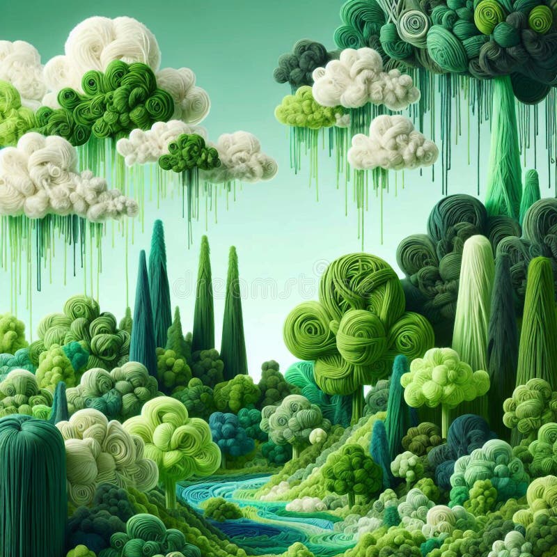 A Green Forest Made of Yarn with a River Running through it. Stock ...