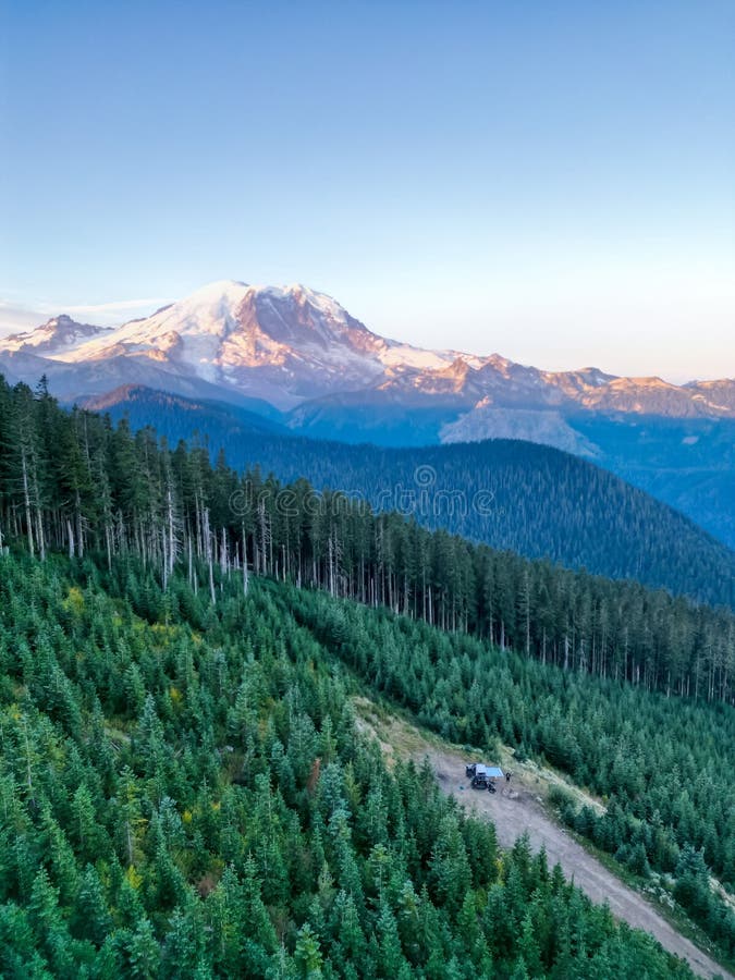 A Green Forest and a Mountain in the Back during Sunset Stock Image ...