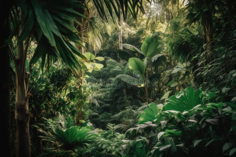 Green Forest with Multiple Thick Leaves, Created Using Generative Ai ...