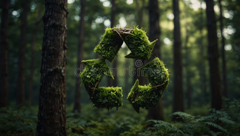 Green Forest in the Shape of an Upcycled Recycling Symbol. Stock Image ...