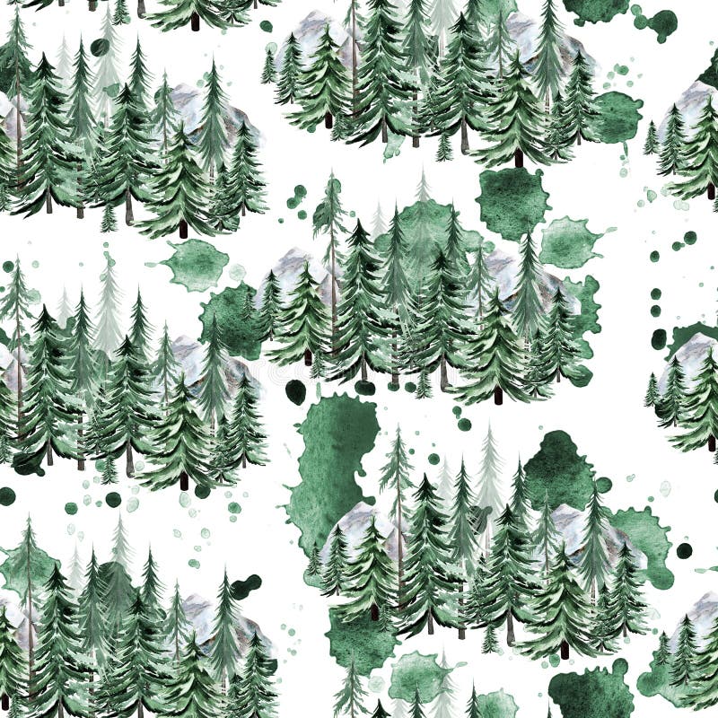 Green Forest Stained Watercolor Seamless Pattern Stock Photo - Image of ...