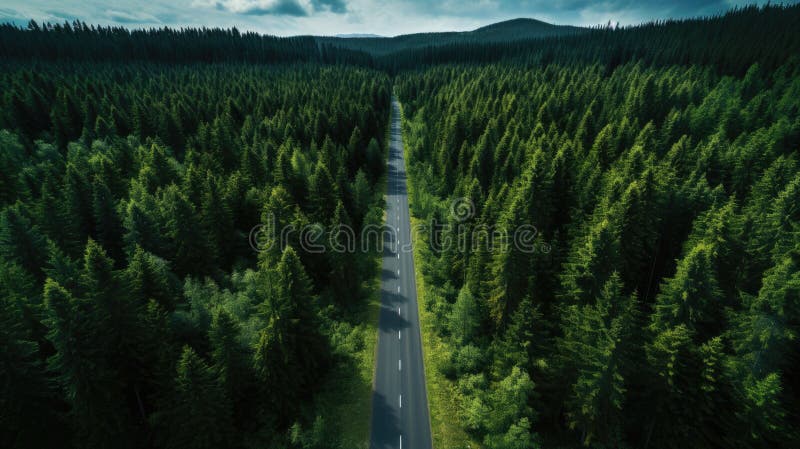 Green Forest and Straight Asphalt Road Drone Photo Stock Illustration ...