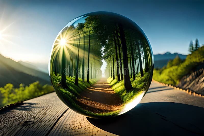 The Green Forest and Sun Light Captured through a Crystal Lens Ball ...