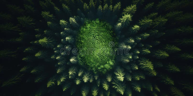 Green Forest Transformed into Fingerprint, Symbolizing Human Impact ...