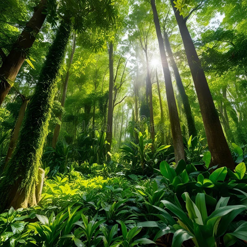 A Green Forest with Trees and Plants Stock Illustration - Illustration of nature, green: 372152514