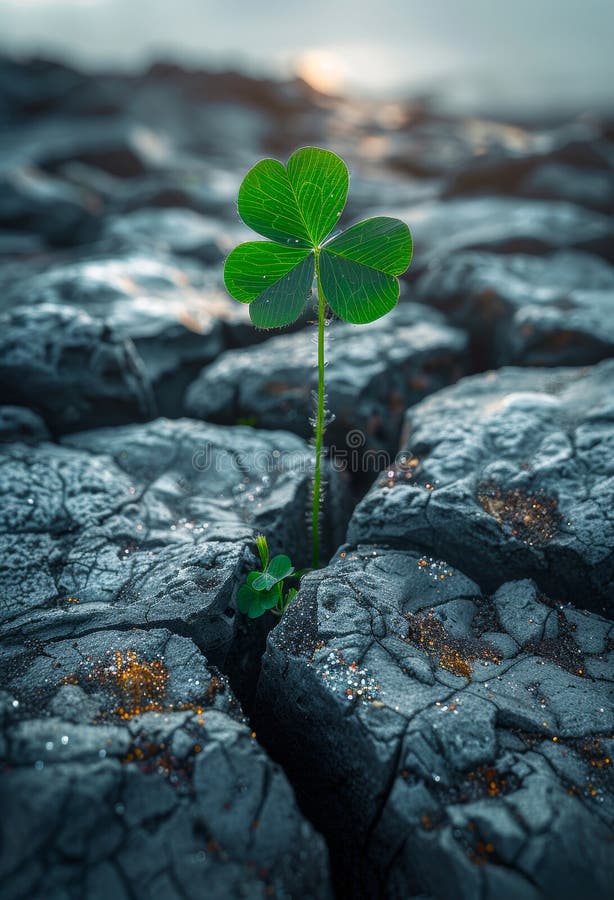 Green Four Leaf Clover Growing Out of Cracked and Dried Mud Stock Image ...