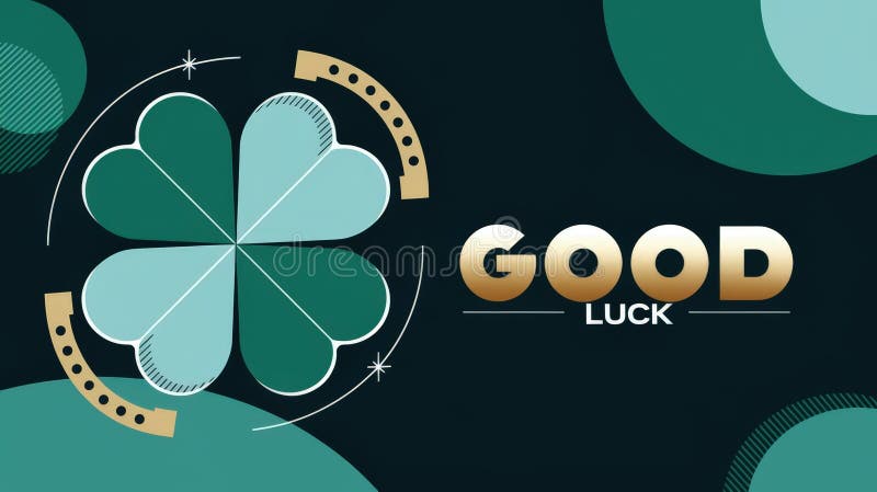 Green Four-leaf Clover Illustration with Golden Good Luck Text on a ...