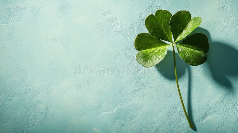 Green Four Leaf Clover on Light Blue Background Stock Illustration ...