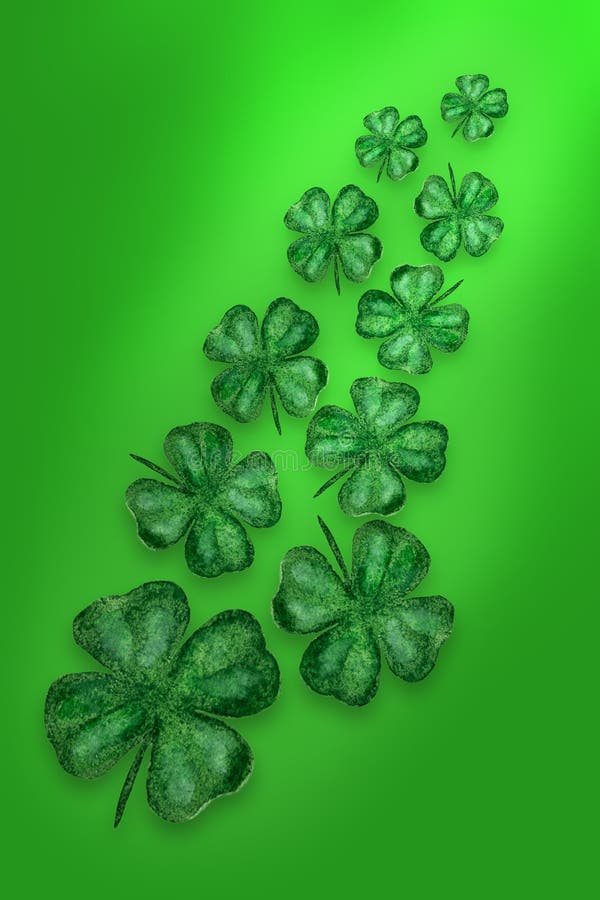 Green Four-leaf Clovers Arranged in a Row on a Vibrant Gradient ...