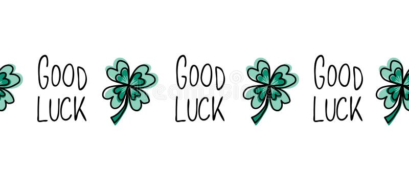 Green Four-leaf Good Luck Clover Seamless Vector Border. Repeating ...
