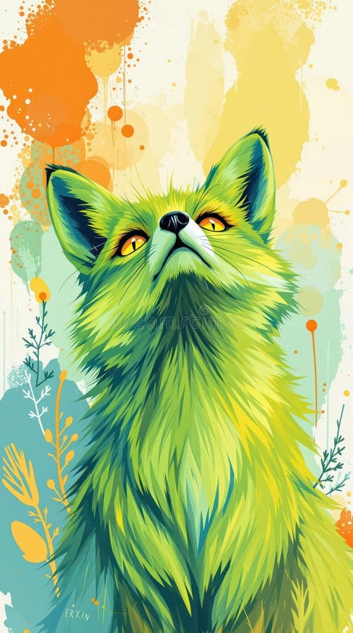A Green Fox is Looking Up at the Camera Stock Illustration ...