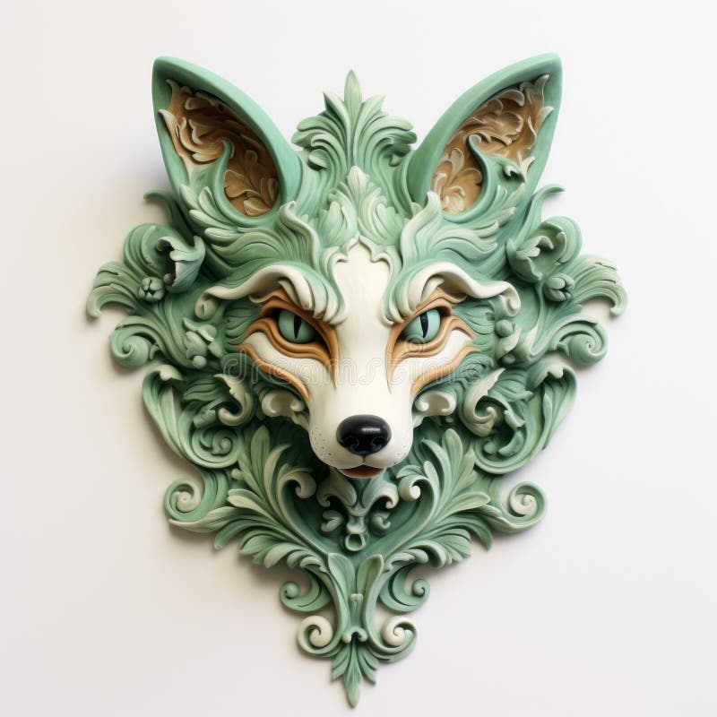 Green Fox Sculpture: Hyper-realistic Rococo Wall Art Decor Stock ...