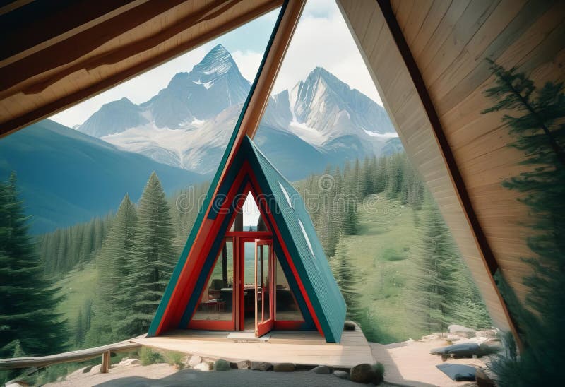 A Green a-frame Cabin with Large Triangular Windows Stock Illustration ...