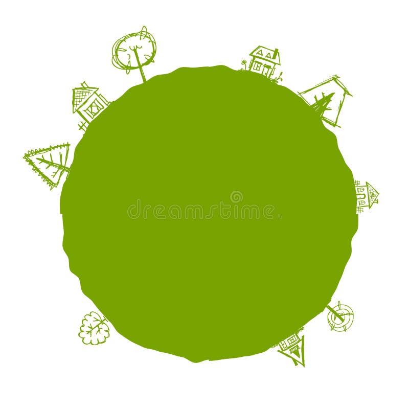 Green Frame With Houses And Trees For Your Design Stock Vector ...