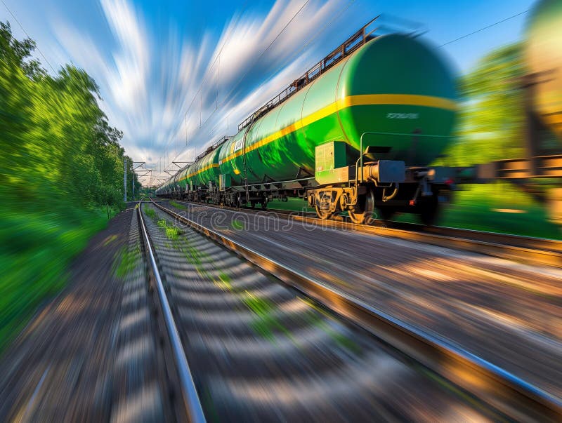 Green Freight Train in Motion Stock Photo - Image of vibrant, power ...