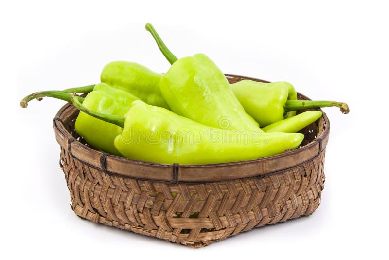 Green Fresh Capsicum Vegetable in Basket Stock Image - Image of chilli ...