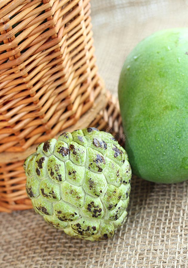 Green Fresh Mango and Custard Apple Stock Image - Image of ingredient ...