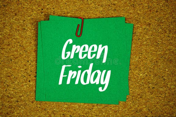 Green Friday Text Message on Stick Note on Cork Paper Background Stock ...