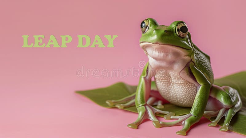 Green Frog Celebrating Leap Day on a Pink Backdrop. Stock Photo - Image ...