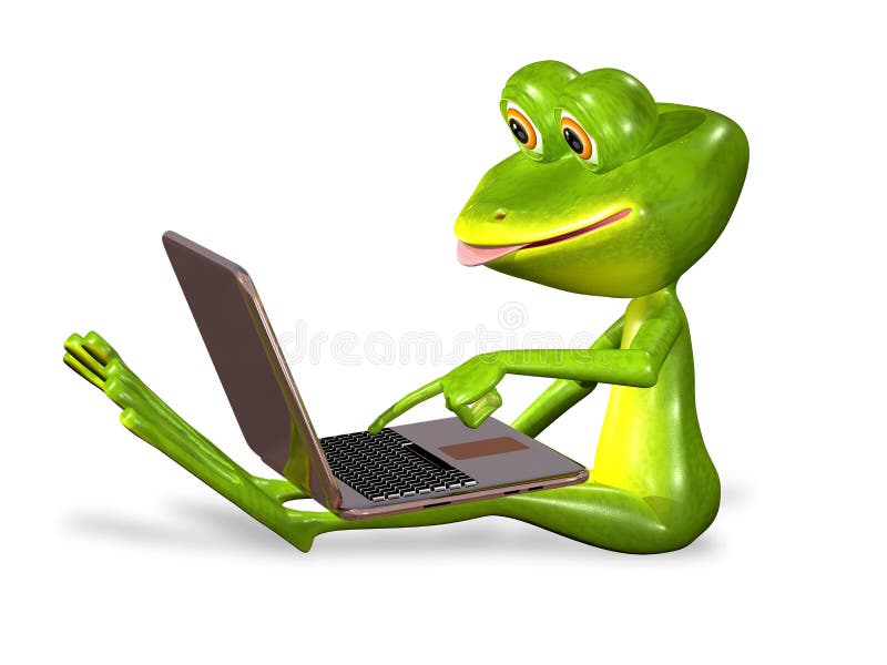 Frog with a Laptop on the Grass Stock Illustration - Illustration of ...