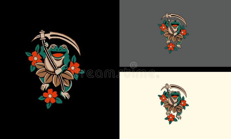 Green Frog and Flowers Vector Flat Design Stock Vector - Illustration ...
