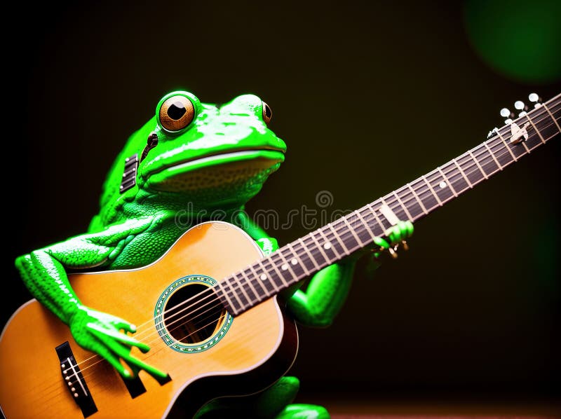 A Green Frog Playing a Guitar. Stock Image - Image of guitar, play ...