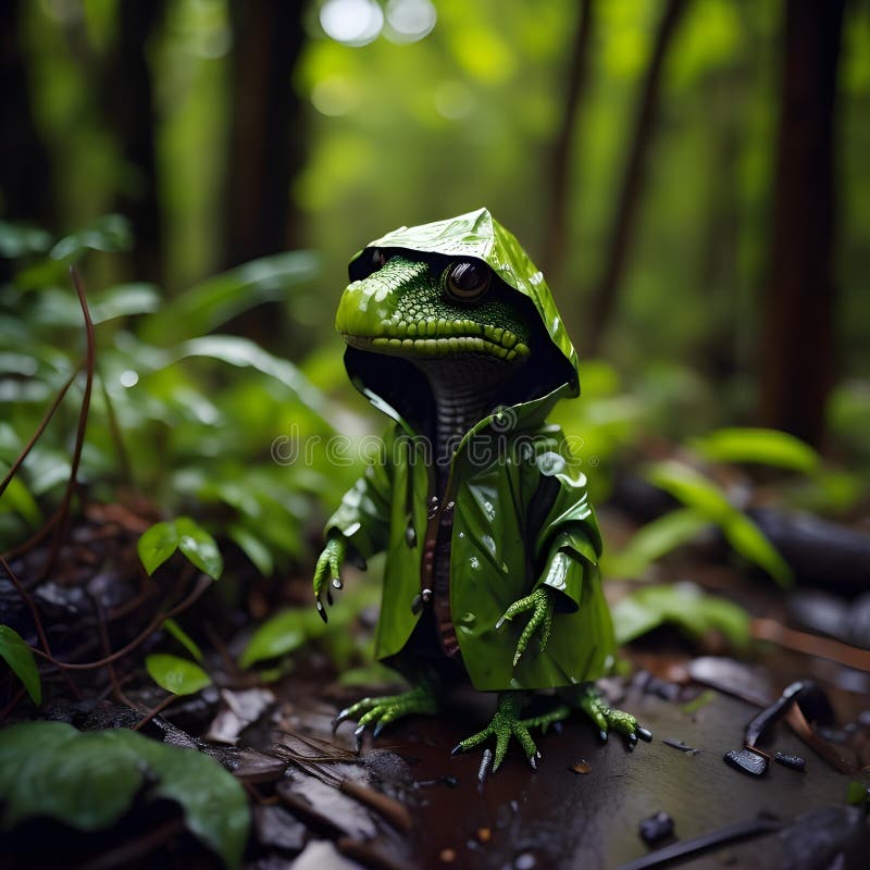 Green Frog in a Rainforest. Wildlife Scene Stock Illustration ...