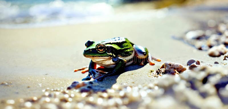 Green Frog on the Sea Beach. Generative AI Stock Image - Image of ...