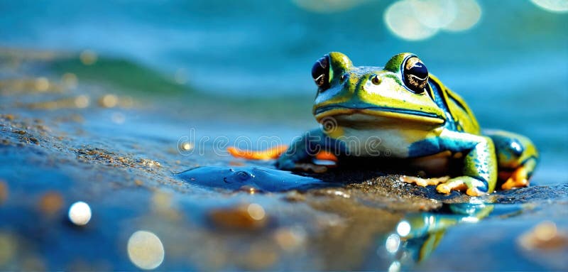 Green Frog on the Sea Beach. Generative AI Stock Image - Image of arrow ...