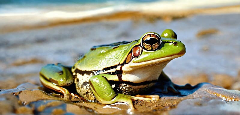 Green Frog on the Sea Beach. Generative AI Stock Photo - Image of ...