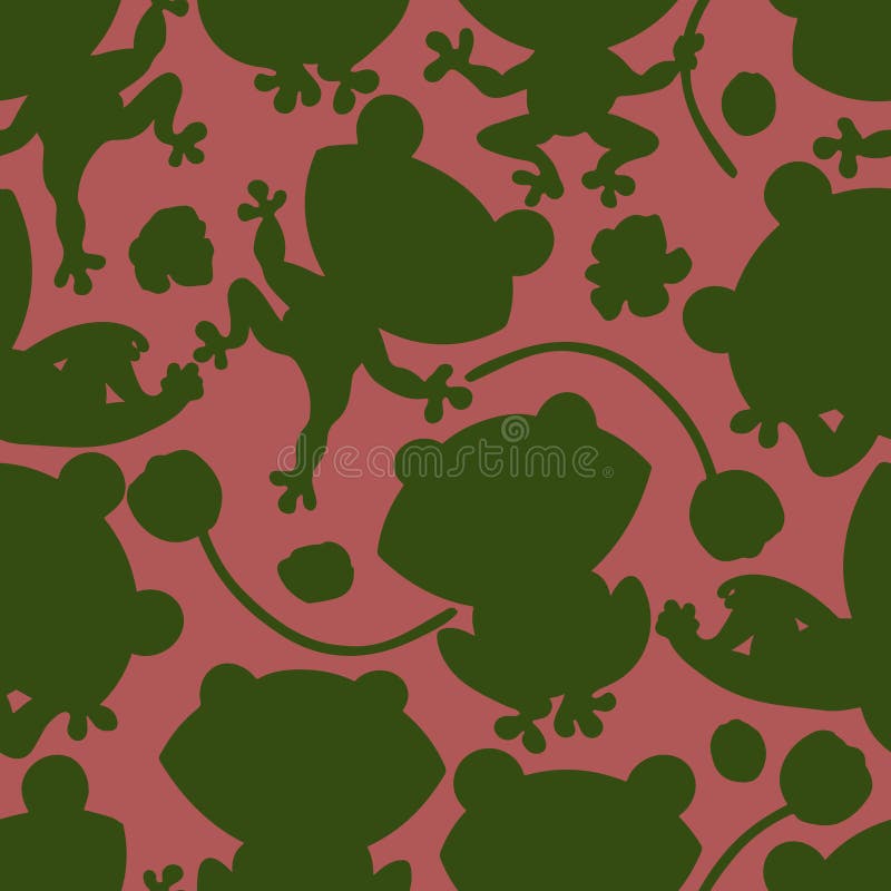 Funny Frogs Outline on Dark Green. Hand Drawn Cartoon Style Seamless ...