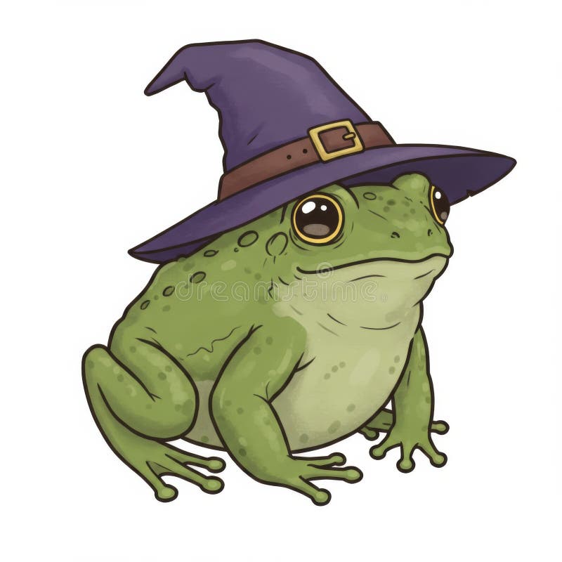 Green Frog Wearing Purple Witch Hat Illustration Stock Illustration - Illustration of clip ...