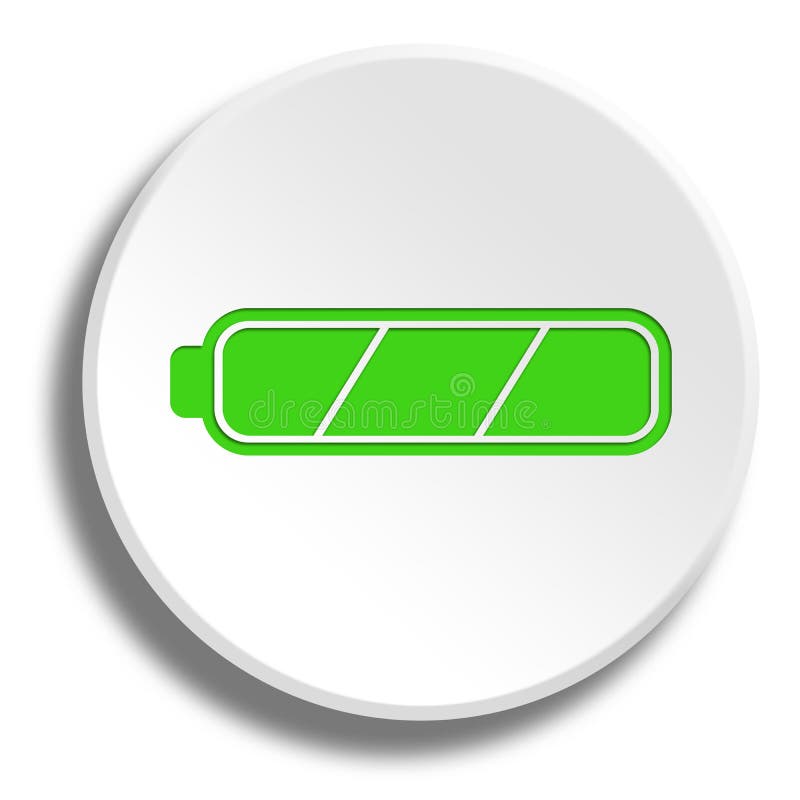 Green Full Battery in Round White Button with Shadow Stock Illustration ...