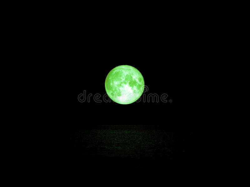 Green Full Moon and Light Reflection on Water Surface Stock Photo ...