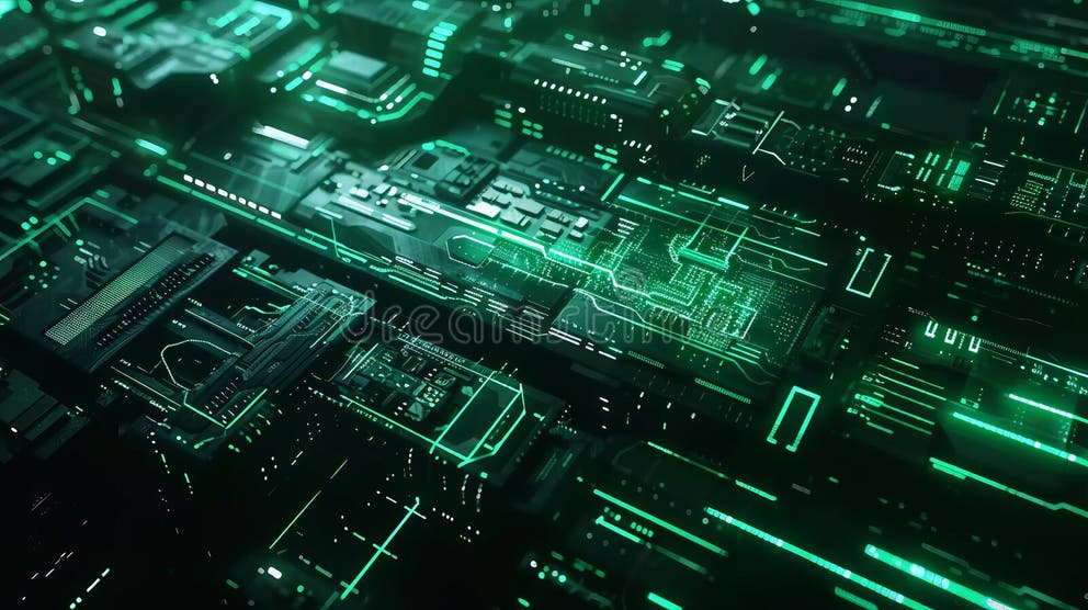 Green Futuristic Circuit Board Tech Background, Abstract System Processing Stock Illustration ...