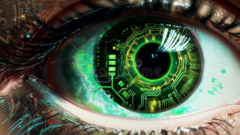 Green Futuristic Eye in Modern Technologies. Abstract High Technology ...