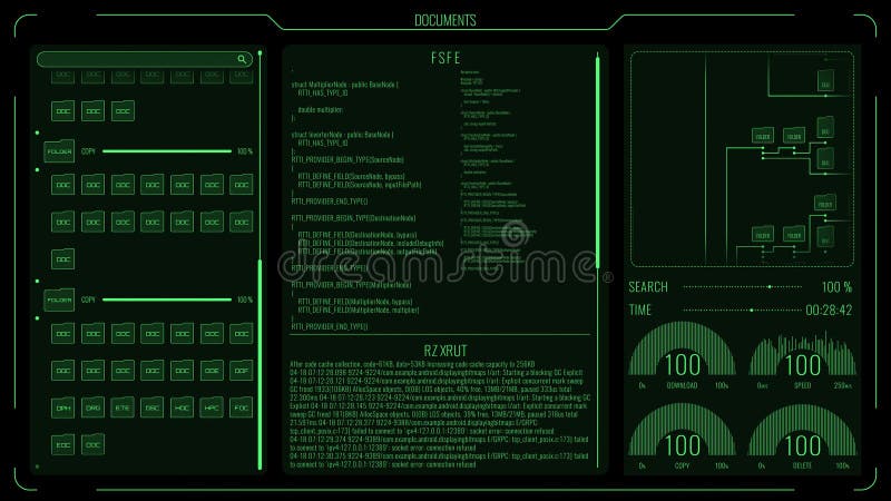 Green Futuristic HUD Animation of Generic Data with Text Area, UML ...