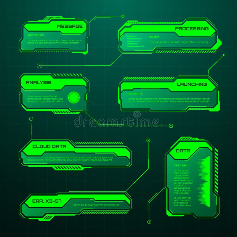 Green Futuristic HUD, UI Elements. Sci-fi User Interface Text Boxes ...