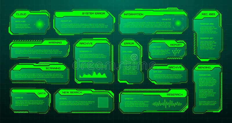 Green Futuristic HUD, UI Elements. Sci-fi User Interface Text Boxes ...