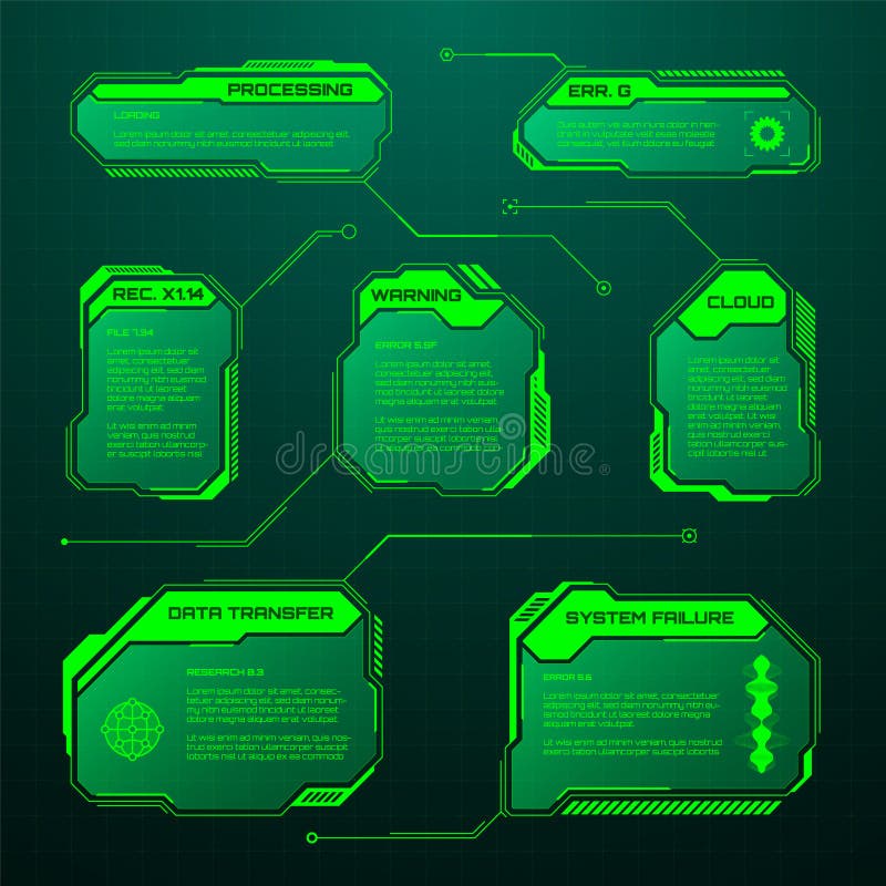 Green Futuristic HUD, UI Elements. Sci-fi User Interface Text Boxes ...