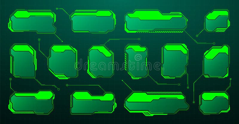 Green Futuristic HUD, UI Elements. Sci-fi User Interface Text Boxes ...