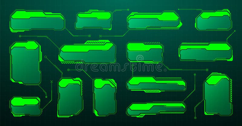 Green Futuristic HUD, UI Elements. Sci-fi User Interface Text Boxes ...