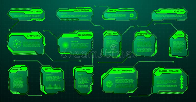 Green Futuristic HUD, UI Elements. Sci-fi User Interface Text Boxes ...
